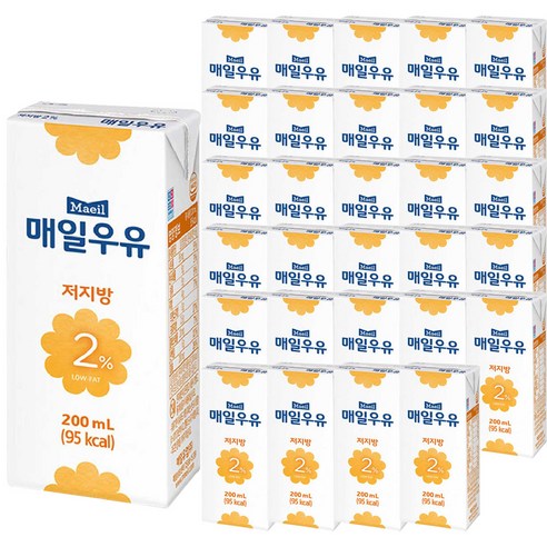 멸균우유 매일유업 저지방 2% 우유, 200ml, 72팩