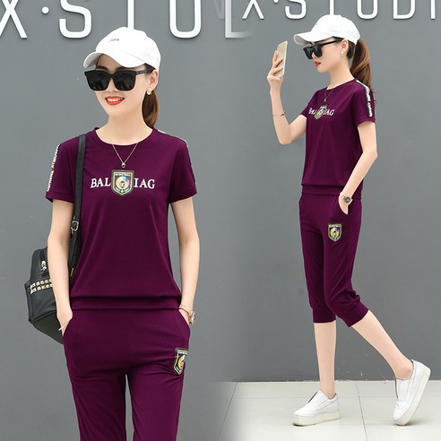 KORELAN 스포츠 정장 여성 여름 새로운 패션 유행 캐주얼 느슨한 반팔 자른 바지 투피스 유행 - 가격 변동 추적 그래프 - 역대가