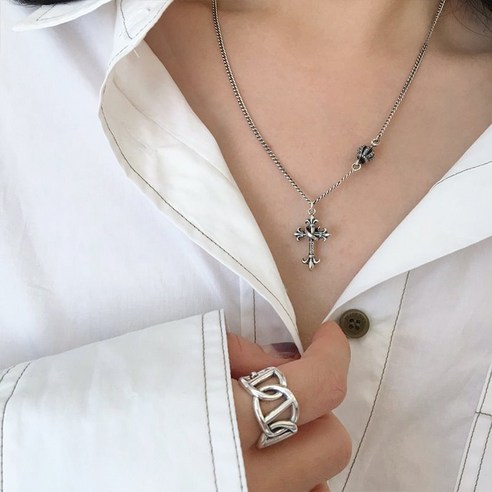 DIRUN 2022년 최신 모델 s925 태은 십자가 목걸이 패션 니트체인 여 빈티지 가을 겨울 심플 크라운 라이트 패션 - 가격 변동 추적