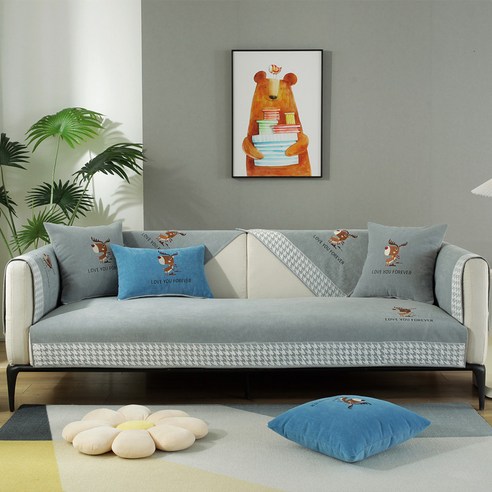 KORELAN 2022 최신형 2021 사계절 유니버설 베이비 벨벳 자수 소파 패드 현대 심플한 미끄럼 방지 소파 방석 수건 ...