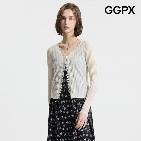GGPX 레이스 디테일 버튼 썸머 니트 가디건 (GP4KG013F) - 카디건 | 쿠팡