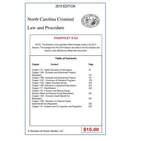 North Carolina Criminal Law and Procedure-Pamphlet 64 Paperback ...